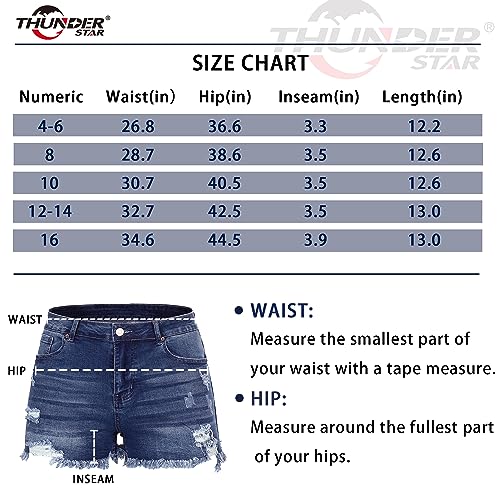 THUNDER STAR Women Mid Rise Ripped Stretchy Jeans Shorts Frayed Raw Hem Casual Denim Shorts White1# M