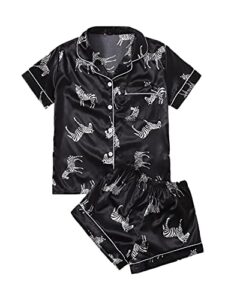 wdirara women's sleepwear zebra print shirt and shorts cute pajama set animal black xl