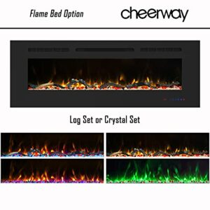 Cheerway 60 inch Electric Fireplace with Heater, Wall Mounted & Recessed Electric Fireplace Insert, Linear Wall Fireplace w/Thermostat, 13×13 Flame Color, Remote & Touch Control w/Timer, 750W/1500W