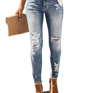 Allimy Women's High Rise Skinny Stretch Ripped Jeans High Waisted Destroyed Denim Pants Size 12