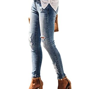 Allimy Women's High Rise Skinny Stretch Ripped Jeans High Waisted Destroyed Denim Pants Size 12