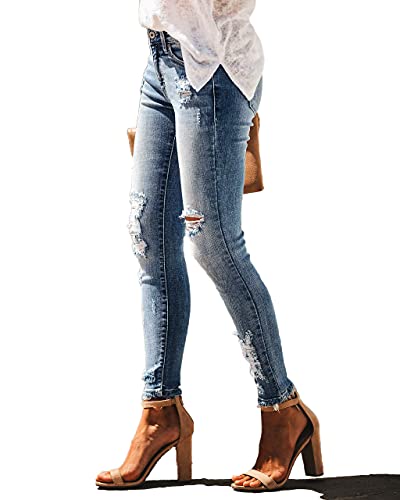 Allimy Women's High Rise Skinny Stretch Ripped Jeans High Waisted Destroyed Denim Pants Size 12