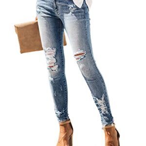 Allimy Women's High Rise Skinny Stretch Ripped Jeans High Waisted Destroyed Denim Pants Size 12