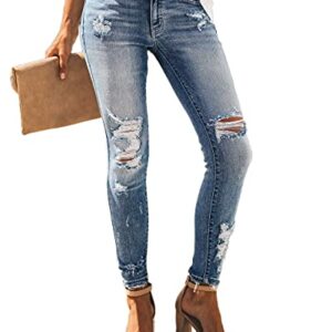 Allimy Women's High Rise Skinny Stretch Ripped Jeans High Waisted Destroyed Denim Pants Size 12