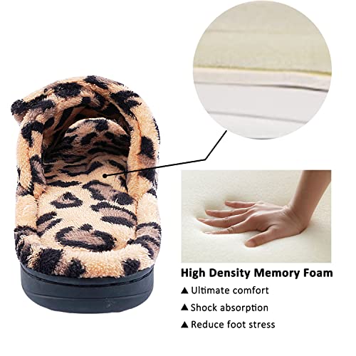 Git-up Women's Memory Foam Slippers with Arch Support Adjustable Hook and Loop Slippers Diabetic Open Toe Soft Bedroom House Slippers for Indoor Outdoor Shoes LEOPARD US 6.5/7.5