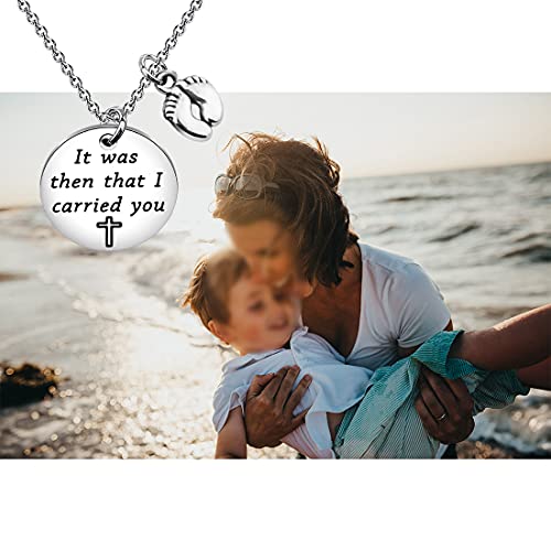 FUSTMW It Was Then That I Carried You Necklace Footprints In the Sand Poem Gifts Christian Jewelry Religious Gifts (silver)