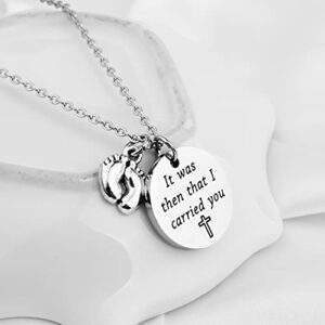 FUSTMW It Was Then That I Carried You Necklace Footprints In the Sand Poem Gifts Christian Jewelry Religious Gifts (silver)