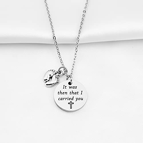 FUSTMW It Was Then That I Carried You Necklace Footprints In the Sand Poem Gifts Christian Jewelry Religious Gifts (silver)