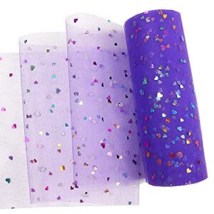 Yuanchuan Laser Glitter Tulle Rolls 6 inch x 10 Yards (30 feet) Purple Tulle Rolls Spool Fabric Tutu for DIY Skirts Wedding Gift Wrap Sewing Crafting Bow Bridal Decorations Birthday Party (Purple)