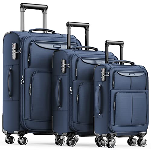 SHOWKOO Luggage Sets, Softside Lightweight Expandable Durable Suitcase with TSA Lock and Double Spinner Wheels, 3 Piece (20in24in28in, Blue)