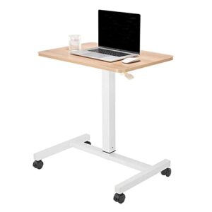 clatina mobile laptop desk pneumatic sit to stand table height adjustable rolling cart with lockable wheels for home office computer workstation 28" x 19" beige round edge design elegant