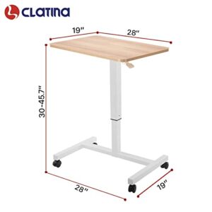 CLATINA Mobile Laptop Desk Pneumatic Sit to Stand Table Height Adjustable Rolling Cart with Lockable Wheels for Home Office Computer Workstation 28" x 19" Beige Round Edge Design Elegant