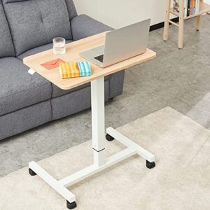 CLATINA Mobile Laptop Desk Pneumatic Sit to Stand Table Height Adjustable Rolling Cart with Lockable Wheels for Home Office Computer Workstation 28" x 19" Beige Round Edge Design Elegant