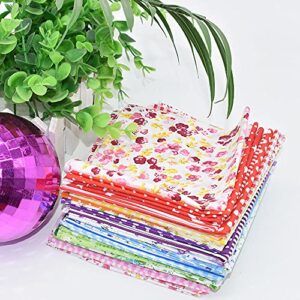 42Pcs 10"x10" Quilting Cotton Fabric Squares Sheets Pre-Cut Multi-Color Design Printed Floral Craft Fabric for DIY Sewing Scrapbooking Quilting Craft Patchwork (Red/Pink/Yellow/Green/Blue/Purple)