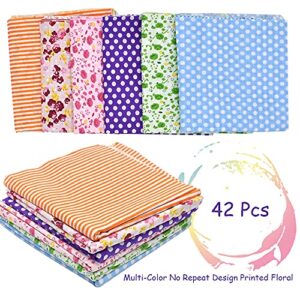 42Pcs 10"x10" Quilting Cotton Fabric Squares Sheets Pre-Cut Multi-Color Design Printed Floral Craft Fabric for DIY Sewing Scrapbooking Quilting Craft Patchwork (Red/Pink/Yellow/Green/Blue/Purple)