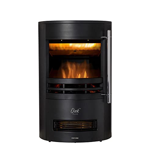 Oak PLUS Freestanding Electric Fireplace with 3D Flame Log Effect, Portable Indoor Space Heater Stove, 25.5" H, Black