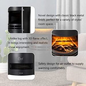 Oak PLUS Freestanding Electric Fireplace with 3D Flame Log Effect, Portable Indoor Space Heater Stove, 25.5" H, Black