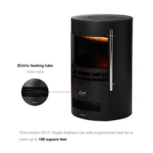 Oak PLUS Freestanding Electric Fireplace with 3D Flame Log Effect, Portable Indoor Space Heater Stove, 25.5" H, Black