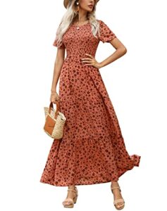 maggeer 2023 womens summer and fall maxi dress modest smocked tiered floral short sleeve dress for women floral xl