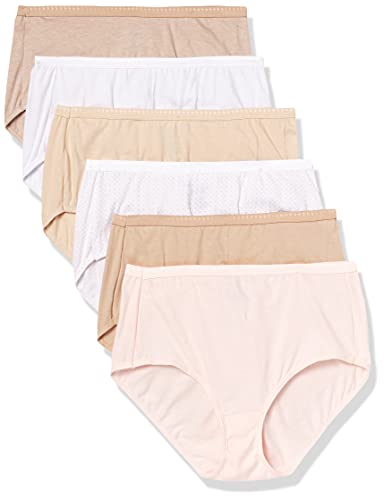 Hanes Ultimate womens 6-pack Breathable Cotton Panty Briefs, Soft Taupe, White, Nude, Light Buff, Nude Heather, Sugar Flower Sweet Dot, 8 US