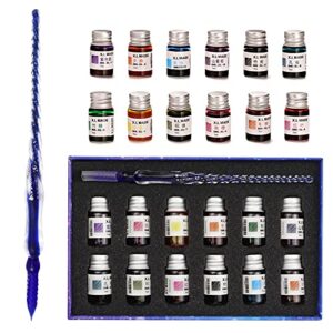 aokuy glass pen set calligraphy dip pens,12 colorful inks,caligraphy sets for art, writing, signature, decoration, gift