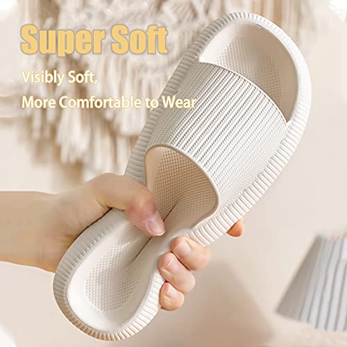 rosyclo Cloud Slides for Women and Men, Pillow House Slippers Super Soft Comfy Non-Slip Massage Bathroom Shower Shoes Cloud Cushion Slide Sandals for Indoor Outdoor, Size 8 7.5 8.5 Tan Beige Nude