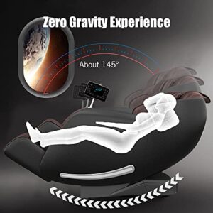 Real Relax Full Zero Gravity SL-Track Shiatsu Massage Recliner Chair with Heat Body Scan Bluetooth Foot Roller, 57.48D x 28.34W x 42.12H Inch, Brown