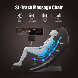 Real Relax Full Zero Gravity SL-Track Shiatsu Massage Recliner Chair with Heat Body Scan Bluetooth Foot Roller, 57.48D x 28.34W x 42.12H Inch, Brown