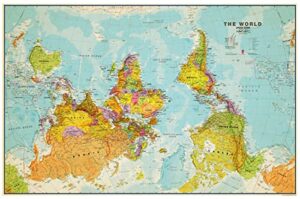 24"x39" upside down political world map. heavyweight photo paper poster, rare maps.