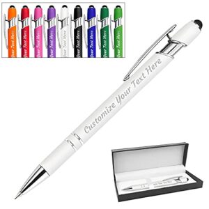 custom engraving ballpoint pens with stylus, personalized pens with your name or text, ideal anniversary, birthday or graduation gift(white)