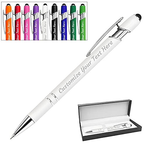 Custom Engraving Ballpoint Pens with Stylus, Personalized Pens with Your Name or Text, Ideal Anniversary, Birthday or Graduation Gift(White)