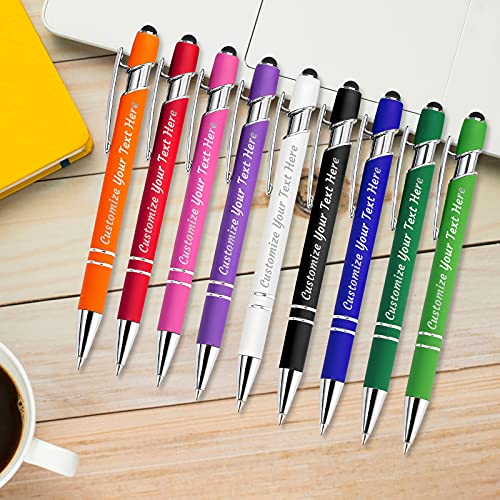 Custom Engraving Ballpoint Pens with Stylus, Personalized Pens with Your Name or Text, Ideal Anniversary, Birthday or Graduation Gift(White)