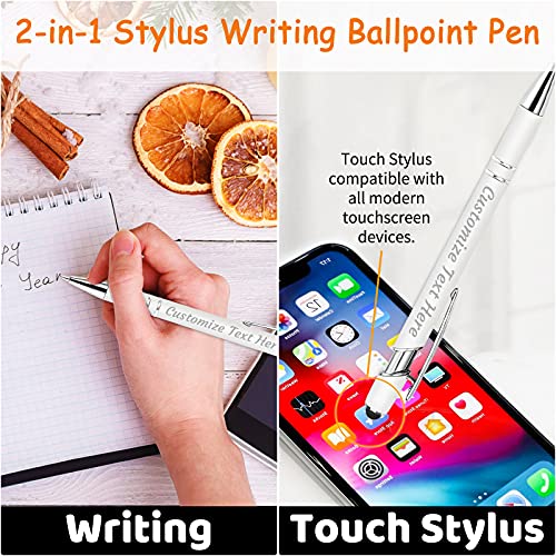 Custom Engraving Ballpoint Pens with Stylus, Personalized Pens with Your Name or Text, Ideal Anniversary, Birthday or Graduation Gift(White)