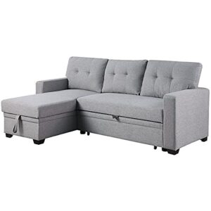 devion furniture contemporary reversible sectional sleeper sectional sofa with storage chaise in light gray fabric