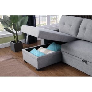 Devion Furniture Contemporary Reversible Sectional Sleeper Sectional Sofa with Storage Chaise in Light Gray Fabric