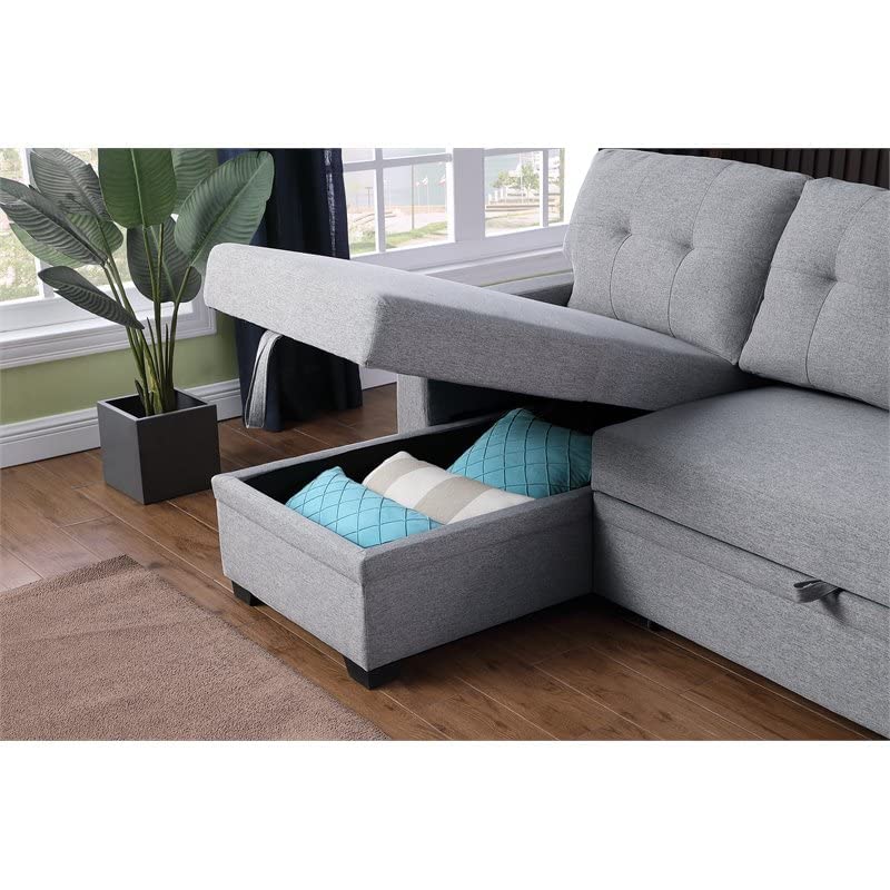 Devion Furniture Contemporary Reversible Sectional Sleeper Sectional Sofa with Storage Chaise in Light Gray Fabric