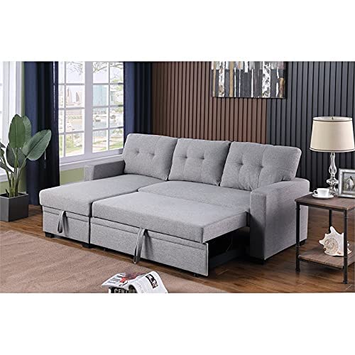 Devion Furniture Contemporary Reversible Sectional Sleeper Sectional Sofa with Storage Chaise in Light Gray Fabric