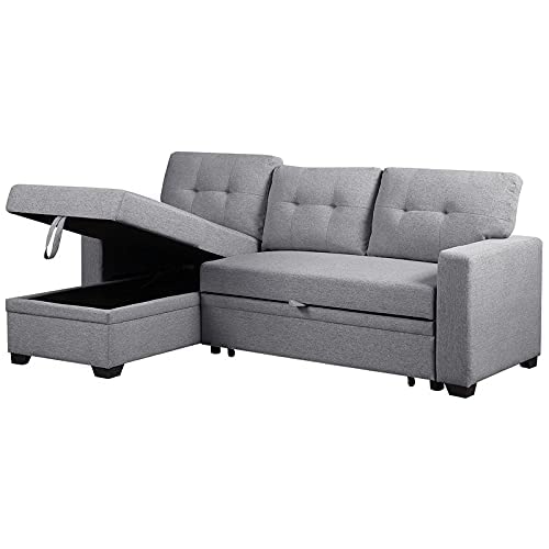 Devion Furniture Contemporary Reversible Sectional Sleeper Sectional Sofa with Storage Chaise in Light Gray Fabric