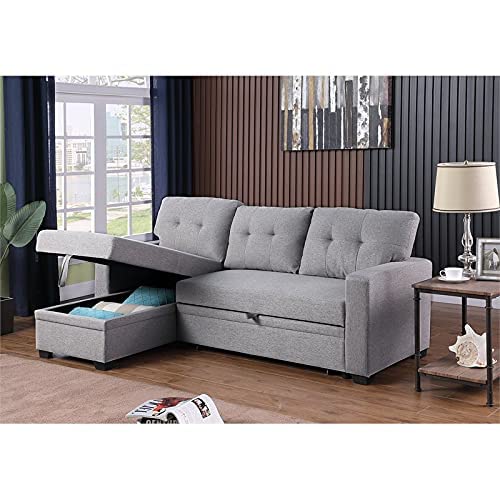 Devion Furniture Contemporary Reversible Sectional Sleeper Sectional Sofa with Storage Chaise in Light Gray Fabric