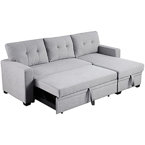 Devion Furniture Contemporary Reversible Sectional Sleeper Sectional Sofa with Storage Chaise in Light Gray Fabric