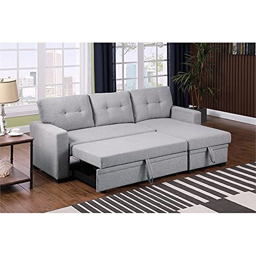 Devion Furniture Contemporary Reversible Sectional Sleeper Sectional Sofa with Storage Chaise in Light Gray Fabric