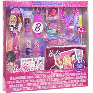 Barbie - Townley Girl 18 Pcs Cosmetic Makeup Gift Box Set includes Lip Gloss, Nail Polish, Eye Shadow, Hair Accessories and more! for Kids Girls, Ages 3+ perfect for Parties, Sleepovers and Makeovers