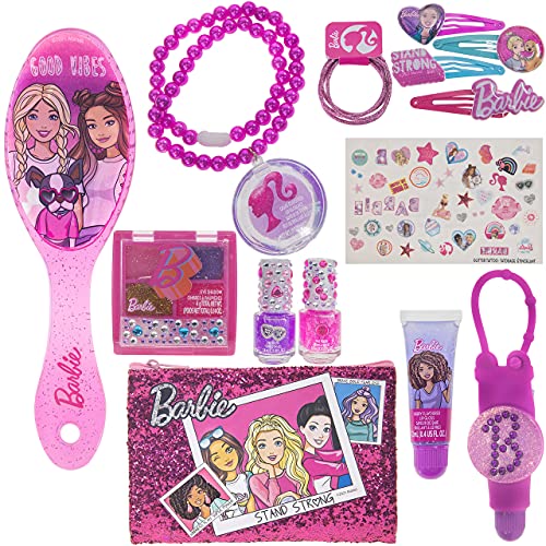 Barbie - Townley Girl 18 Pcs Cosmetic Makeup Gift Box Set includes Lip Gloss, Nail Polish, Eye Shadow, Hair Accessories and more! for Kids Girls, Ages 3+ perfect for Parties, Sleepovers and Makeovers