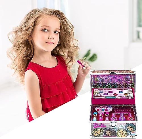 Barbie Movie Kids Makeup Kit for Girls, Real Washable Toy Makeup Set, Barbie Gift, Play Makeup and Pretend Play Toys Ages 3 4 5 6 7 8 9 10 11 12