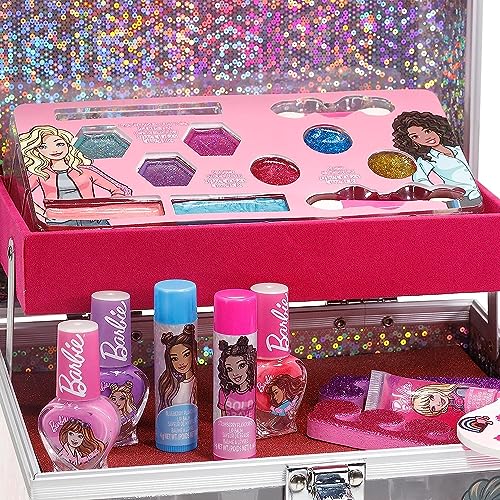 Barbie Movie Kids Makeup Kit for Girls, Real Washable Toy Makeup Set, Barbie Gift, Play Makeup and Pretend Play Toys Ages 3 4 5 6 7 8 9 10 11 12