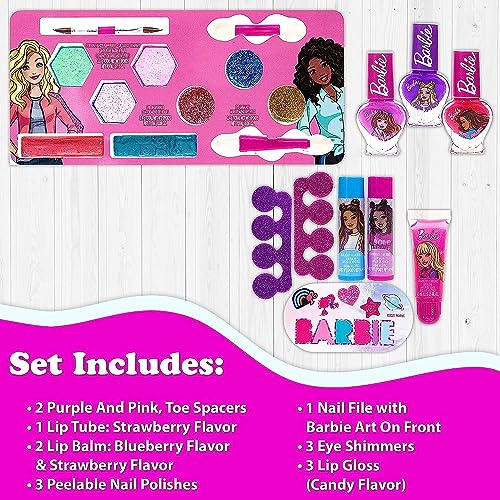 Barbie Movie Kids Makeup Kit for Girls, Real Washable Toy Makeup Set, Barbie Gift, Play Makeup and Pretend Play Toys Ages 3 4 5 6 7 8 9 10 11 12