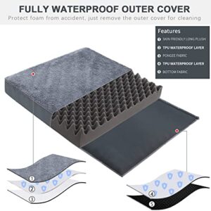 MIHIKK Orthopedic Dog Bed Waterproof Dog Beds with Removable Washable Cover Anti-Slip Egg Foam Pet Sleeping Mattress for Large, Jumbo, Medium Dogs, Dark Grey, 41 x 28 Inch