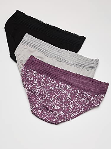 Warner's Women's Blissful Benefits No Muffin 3 Pack Hipster Panties, Amaranth Abstract Print/Black/Platinum, X-Large