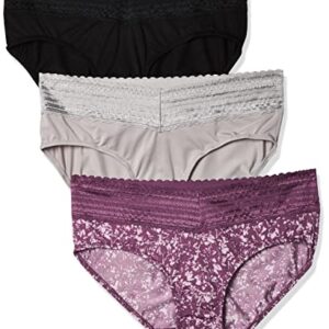 Warner's Women's Blissful Benefits No Muffin 3 Pack Hipster Panties, Amaranth Abstract Print/Black/Platinum, X-Large