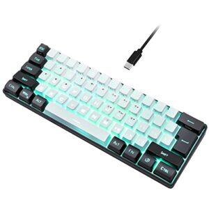 60% wired gaming keyboard, rgb backlit ultra compact mini keyboard, waterproof mini compact 61-key keyboard for pc/mac gamers, typist, travel, easy travel (black & white)